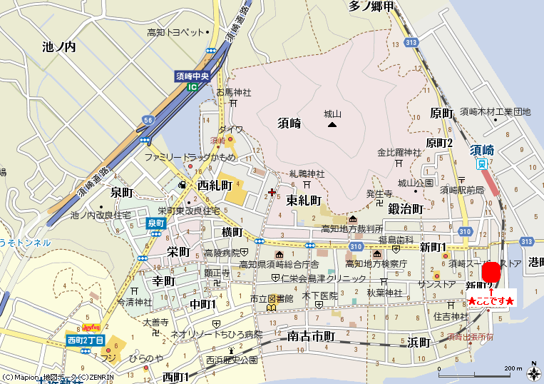 須崎市練習場所地図（広域）